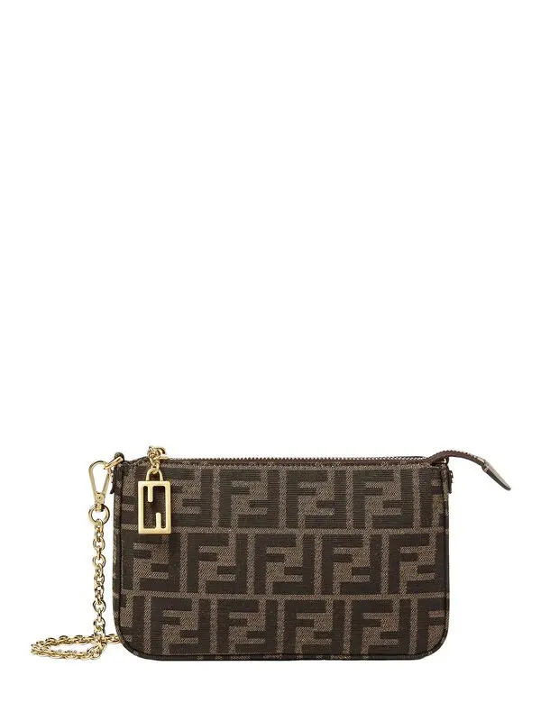 Fendi Tube Pouch Brown Jacquard Ff Fabric Clutch With Chain - [brown]